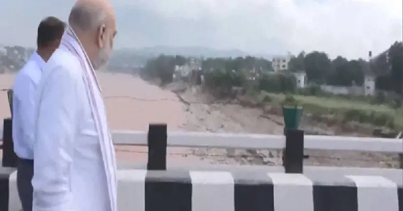 Amit Shah inspects 4th Tawi Bridge damage caused by heavy rains, floods
